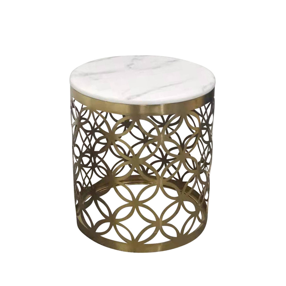 Troy Lamp Table with Faux Marble top Round Shape Electroplating Golden