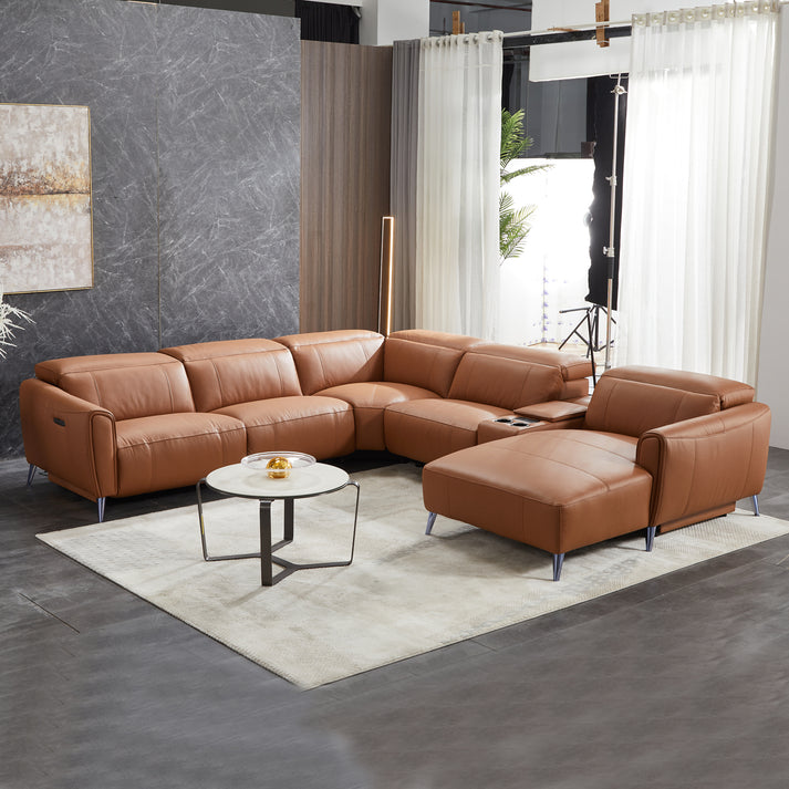 London 5 Seater Corner Sofa Chaise Premium Genuine Leather Power Slide